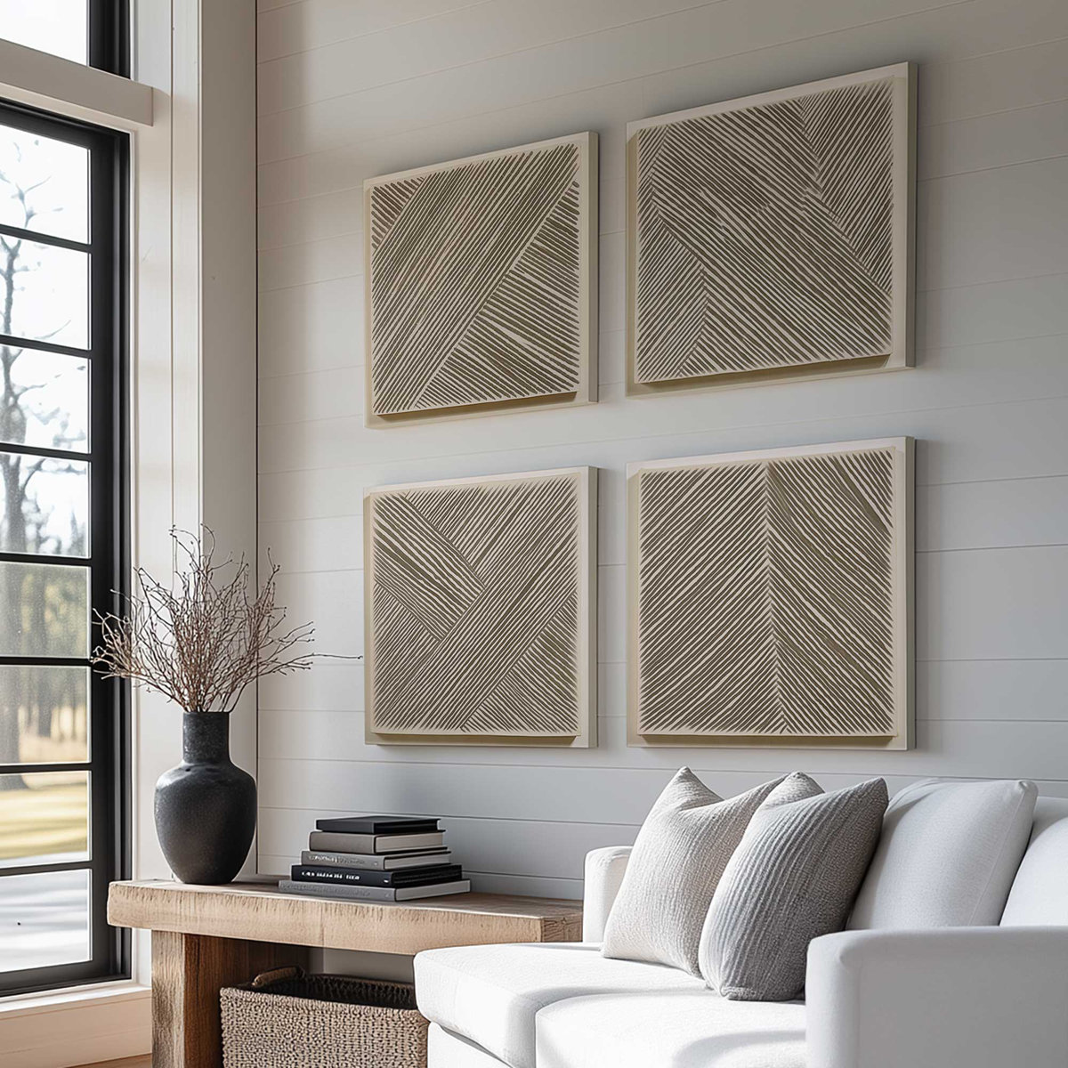 Frametolia Modern Linear Illusion Set of 4 Canvas Prints in a Silver Frame, | Wayfair
